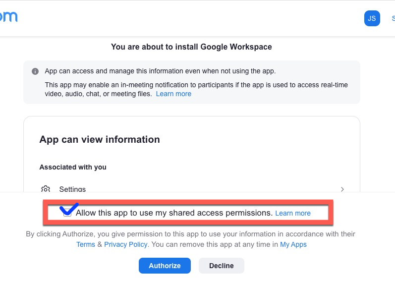 Signing Out Of And Back Into And Reauthorizing The Google Zoom Add on Division Of Information 